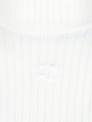 COURREGES Courrèges Ribbed Knit Funnel Neck Short-sleeved Jumper - White