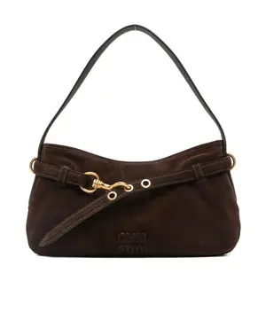 Miu Miu Hook-fastening Suede Shoulder Bag - Black