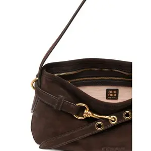 Miu Miu Hook-fastening Suede Shoulder Bag - Black