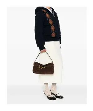 Miu Miu Hook-fastening Suede Shoulder Bag - Black