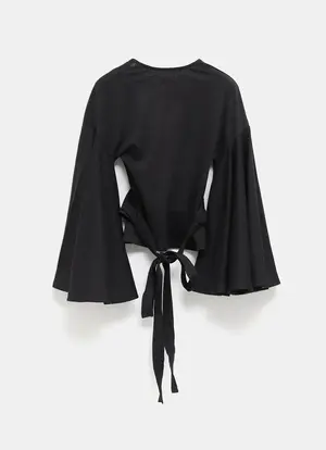Jacquemus Wrap Cropped Flared-sleeve Top - Black