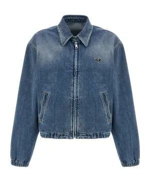 Prada Zip-up Denim Jacket With Trimmed Pockets