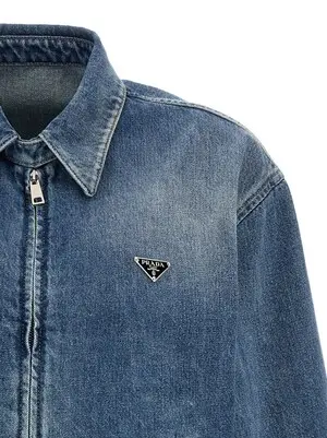 Prada Zip-up Denim Jacket With Trimmed Pockets