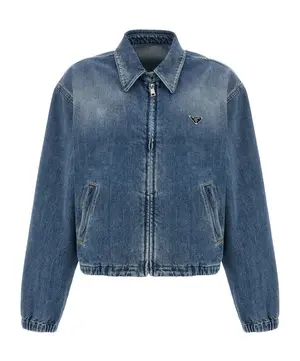 Prada Zip-up Denim Jacket With Trimmed Pockets