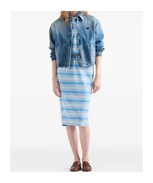 Prada Zip-up Denim Jacket With Trimmed Pockets
