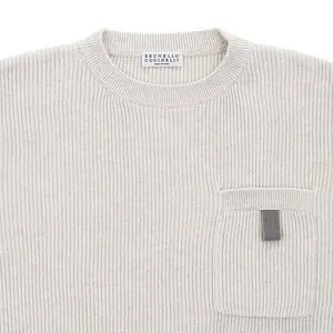 Brunello Cucinelli Long Sleeve Ribbed Knit Sweater With Pocket Detail