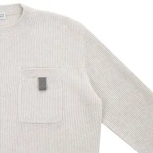 Brunello Cucinelli Long Sleeve Ribbed Knit Sweater With Pocket Detail