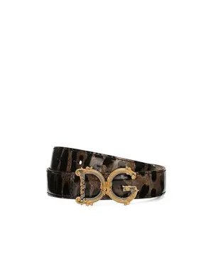 Dolce & Gabbana Leopard Print Dg Buckle Belt - Black