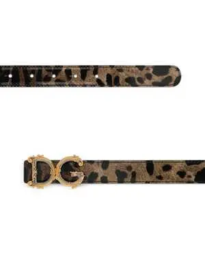 Dolce & Gabbana Leopard Print Dg Buckle Belt - Black