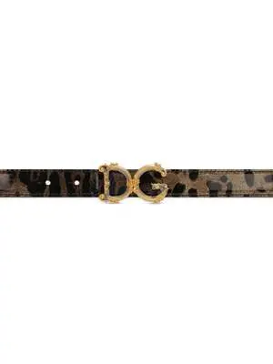 Dolce & Gabbana Leopard Print Dg Buckle Belt - Black