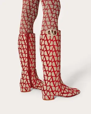 Valentino Garavani Toile Iconographe Vlogo Type Square Toe Boots