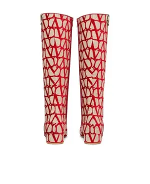 Valentino Garavani Toile Iconographe Vlogo Type Square Toe Boots