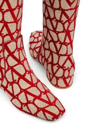 Valentino Garavani Toile Iconographe Vlogo Type Square Toe Boots