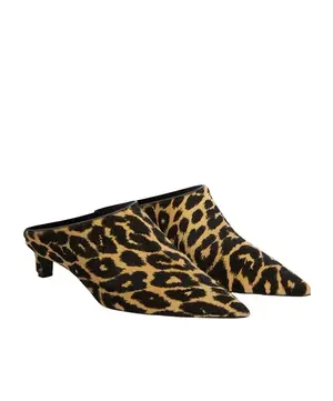 JIL SANDER Leopard-printed Calf Hair Pointed Toe Mules - Black