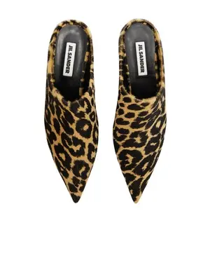JIL SANDER Leopard-printed Calf Hair Pointed Toe Mules - Black