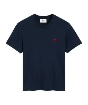 AMI Paris De Coeur Embroidered Crewneck T-shirt - Night Blue