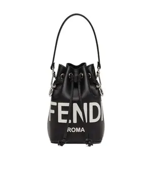 Fendi Leather Mini Bucket Bag With Alphabet Print - Black
