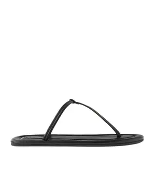 ST. AGNI Leather T-shirt Thong Sandals - Black