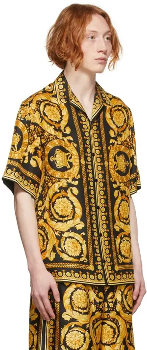 Versace Short-sleeved Barocco Printed Shirt - Yellow
