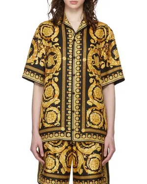 Versace Short-sleeved Barocco Printed Shirt - Yellow