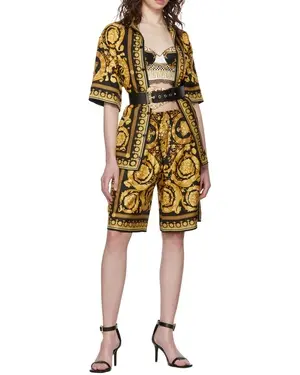 Versace Short-sleeved Barocco Printed Shirt - Yellow