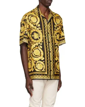 Versace Short-sleeved Barocco Printed Shirt - Yellow