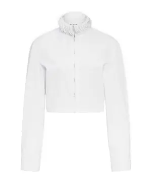 Alaïa Cropped Cotton Poplin Shirt With High Collar - White