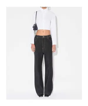 Alaïa Cropped Cotton Poplin Shirt With High Collar