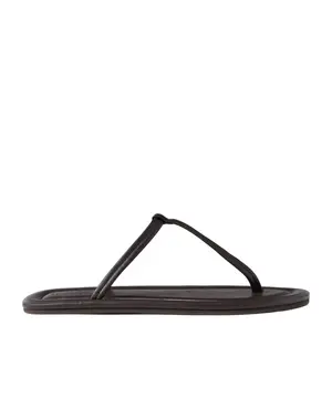 ST. AGNI Leather T-strap Sandals - Chocolate-colored
