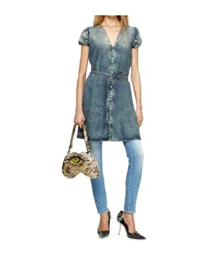 DIESEL® Puff Sleeve Buttoned Front Mini Dress