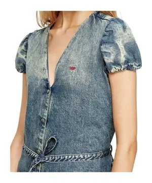 DIESEL® Puff Sleeve Buttoned Front Mini Dress