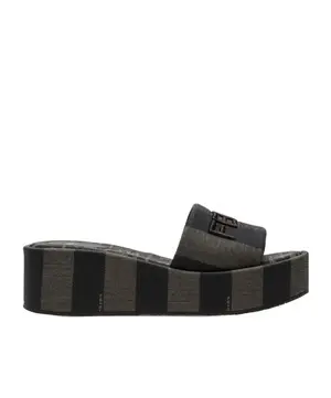 Fendi Sunshine Logo Embroidered Platform Slides - Brown