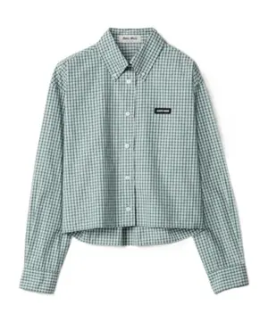 Miu Miu Checked Cropped Poplin Shirt - Gray