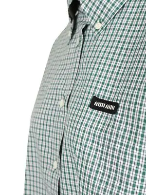 Miu Miu Checked Cropped Poplin Shirt - Gray