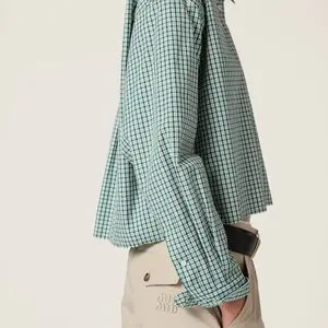 Miu Miu Checked Cropped Poplin Shirt - Gray