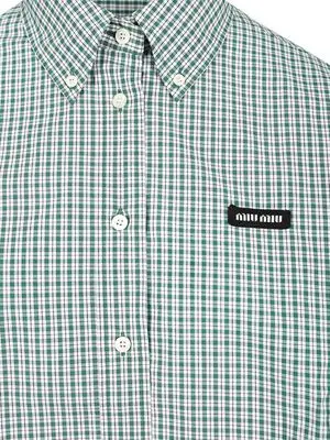 Miu Miu Checked Cropped Poplin Shirt - Gray