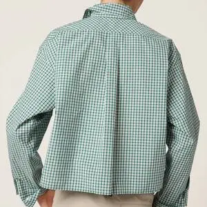 Miu Miu Checked Cropped Poplin Shirt - Gray