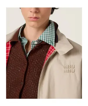 Miu Miu Checked Cropped Poplin Shirt - Gray