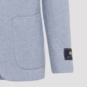 Etro Logo Patch Single-breasted Blazer - Light Blue