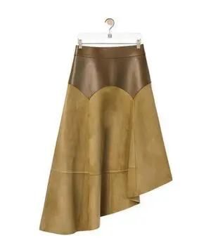 Loewe Asymmetrical Suede And Napa Leather Skirt