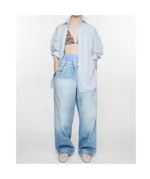 Acne Studios Relaxed Fit Trompe L'oeil Print Trousers - Light Blue