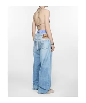 Acne Studios Relaxed Fit Trompe L'oeil Print Trousers - Light Blue