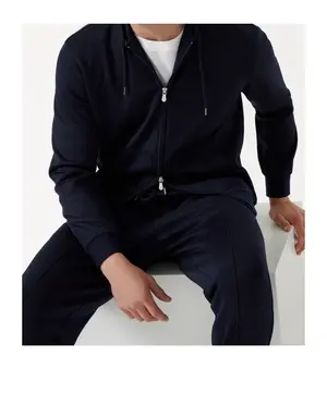 Brunello Cucinelli French Terry Hooded Sweatshirt - Navy Blue