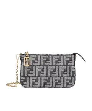 Fendi Baguette Ff Jacquard Pouch - Gray