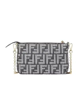 Fendi Baguette Ff Jacquard Pouch - Gray