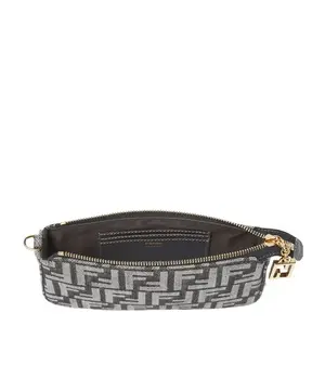 Fendi Baguette Ff Jacquard Pouch - Gray
