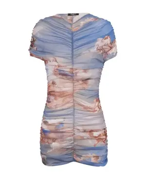 Balmain Sleeveless Printed Ruched Mini Dress