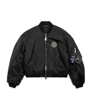 Balenciaga Large-fit Bomber Jacket With Patch Detail - Black