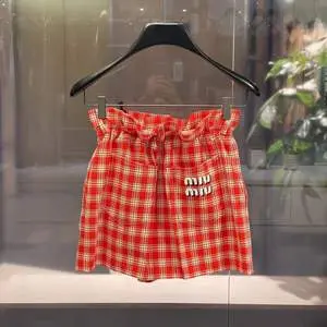 Miu Miu Plaid Paperbag Waist Shorts