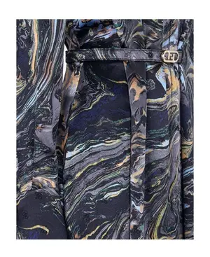 Fendi Marble Print Long Sleeve Midi Dress